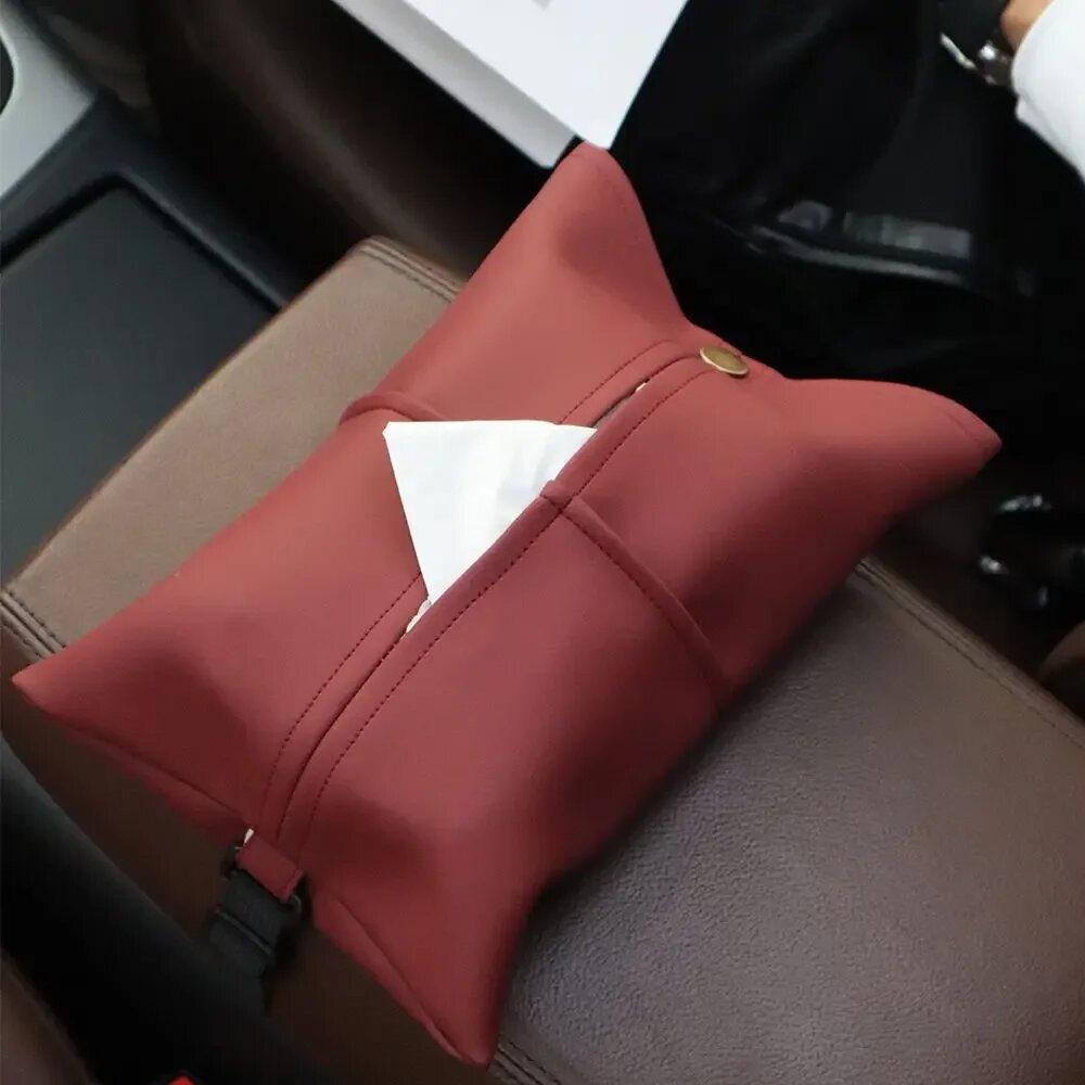 Кожаный автомобильный чехол для салфеток Wine red