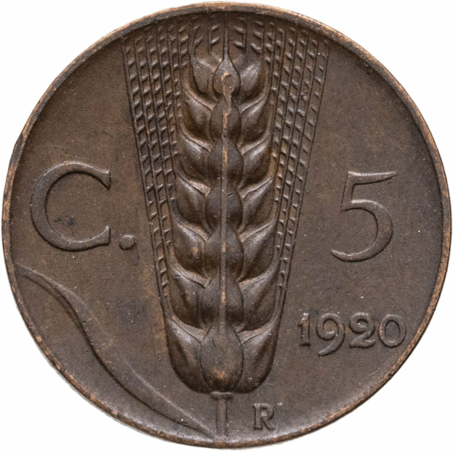 Италия 5 чентезимо centesimi 1920, Медь, в сохранности XF