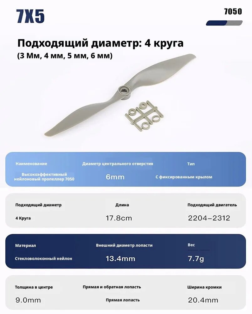 Пропеллер 7x5E для авиамодели, воздушный винт Qianfeng, GF нейлон, винт для электрического самолета, 2 шт