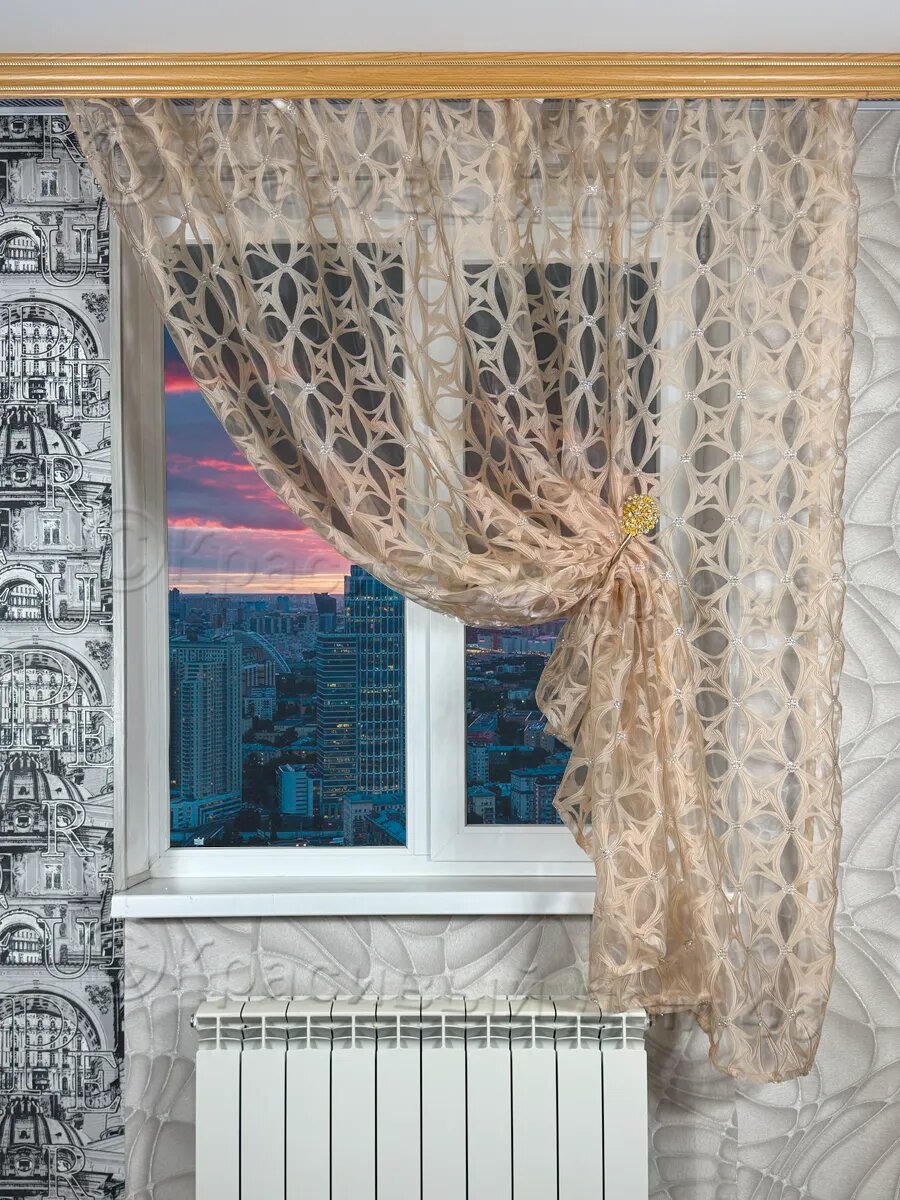 Штора "Красивый Дом 46", тюль арка короткая, бежевый, 270x180 см