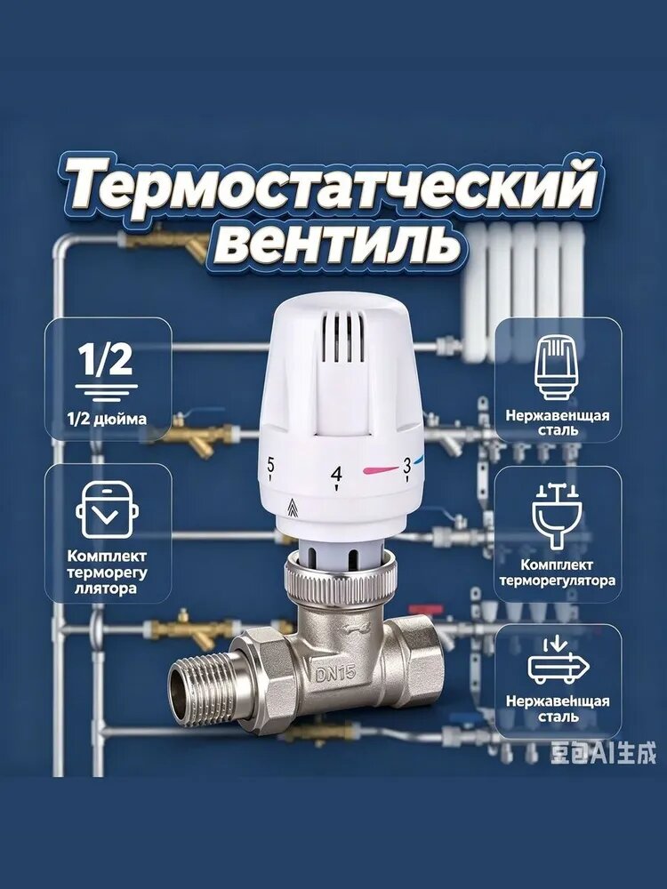 Ограничитель температуры воды на возврате RTL Ду 15 (для одной ветки теплого пола)Комплект термостатический клапан угловой 1/2 и термоголовка ЭКО м30х1,5