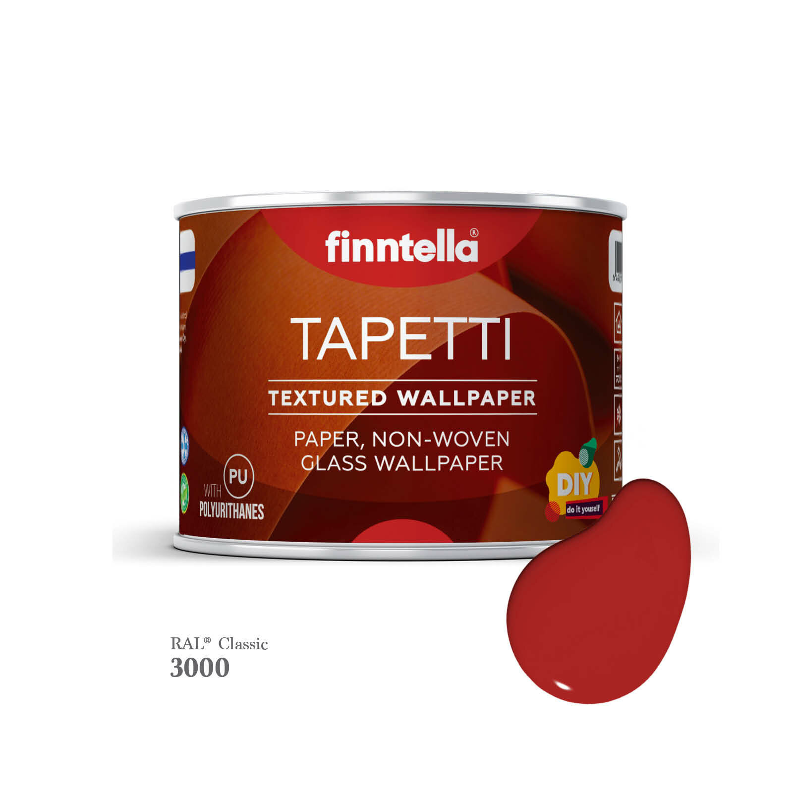 Шелковисто-матовая краска для обоев под окраску TAPETTI SILKKI Matta FINNTELLA, Цвет RAL 3000 Огненно-красный (Flame red), 0,45л