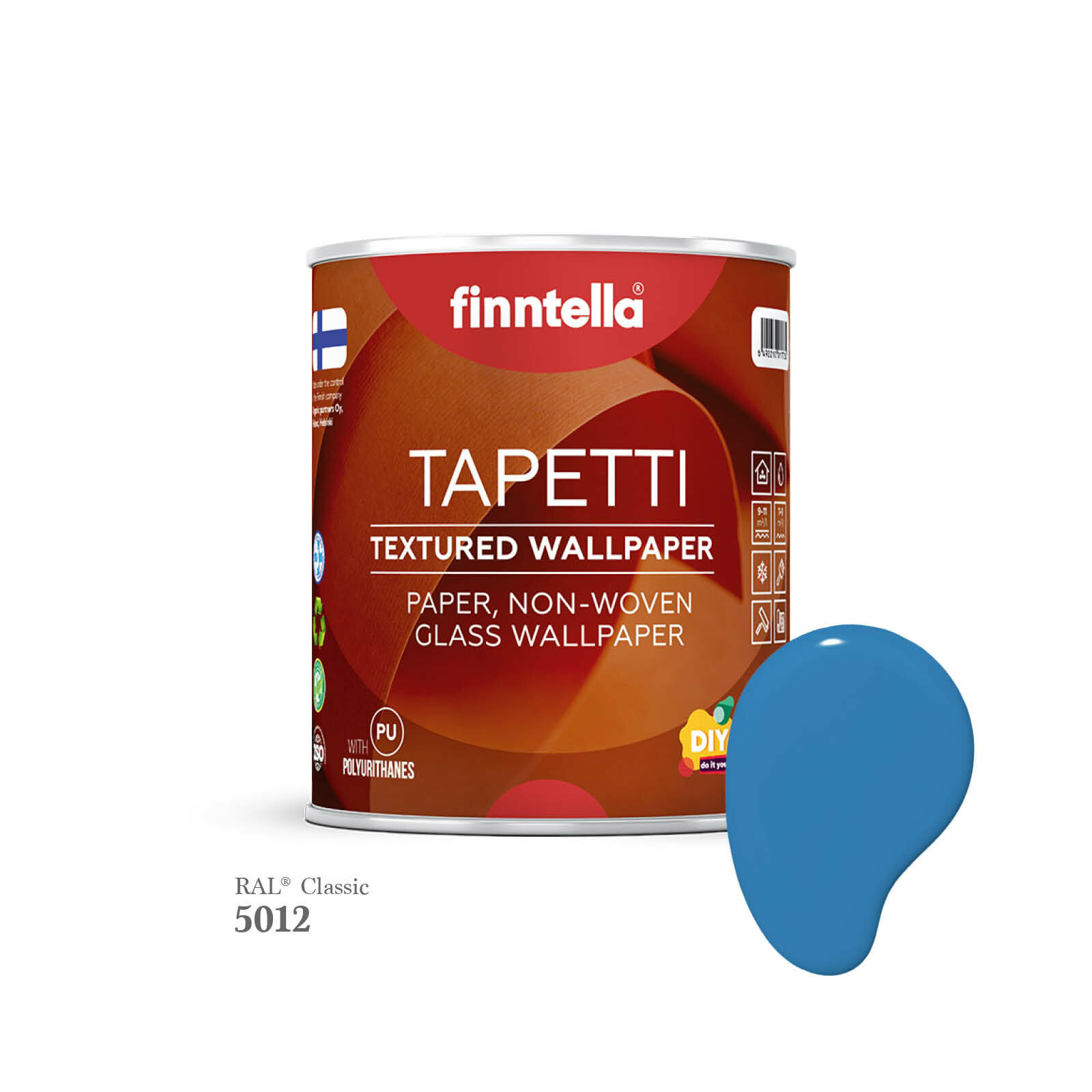 Шелковисто-матовая краска для обоев под окраску TAPETTI SILKKI Matta FINNTELLA, Цвет RAL 5012 Голубой (Light blue), 0,9л