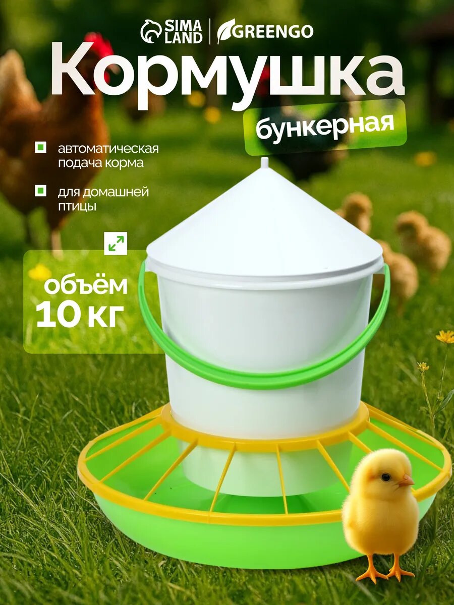 Бункерная кормушка Сима-ленд, для домашней птицы, пластик, 12кг