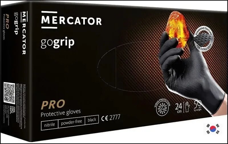 Перчатки особо прочные нитриловые размер XL, Меркатор/Mercator GoGrip, защитные черные, 25 пар/50 штук