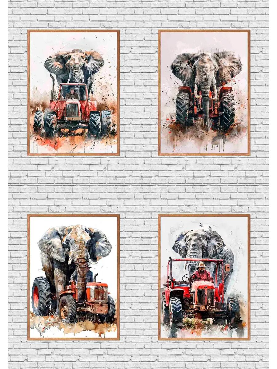 Фермер по разведению африканских слонов, 4 Плаката, 30x21см