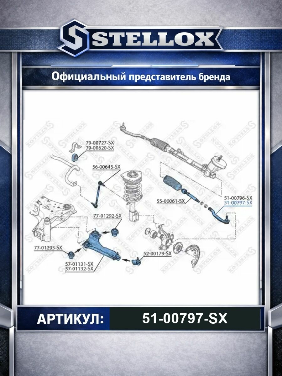 Рулевой наконечник для автомобилей Renault Megane Sc nic Fluence; Stellox 51-00797-SX.
