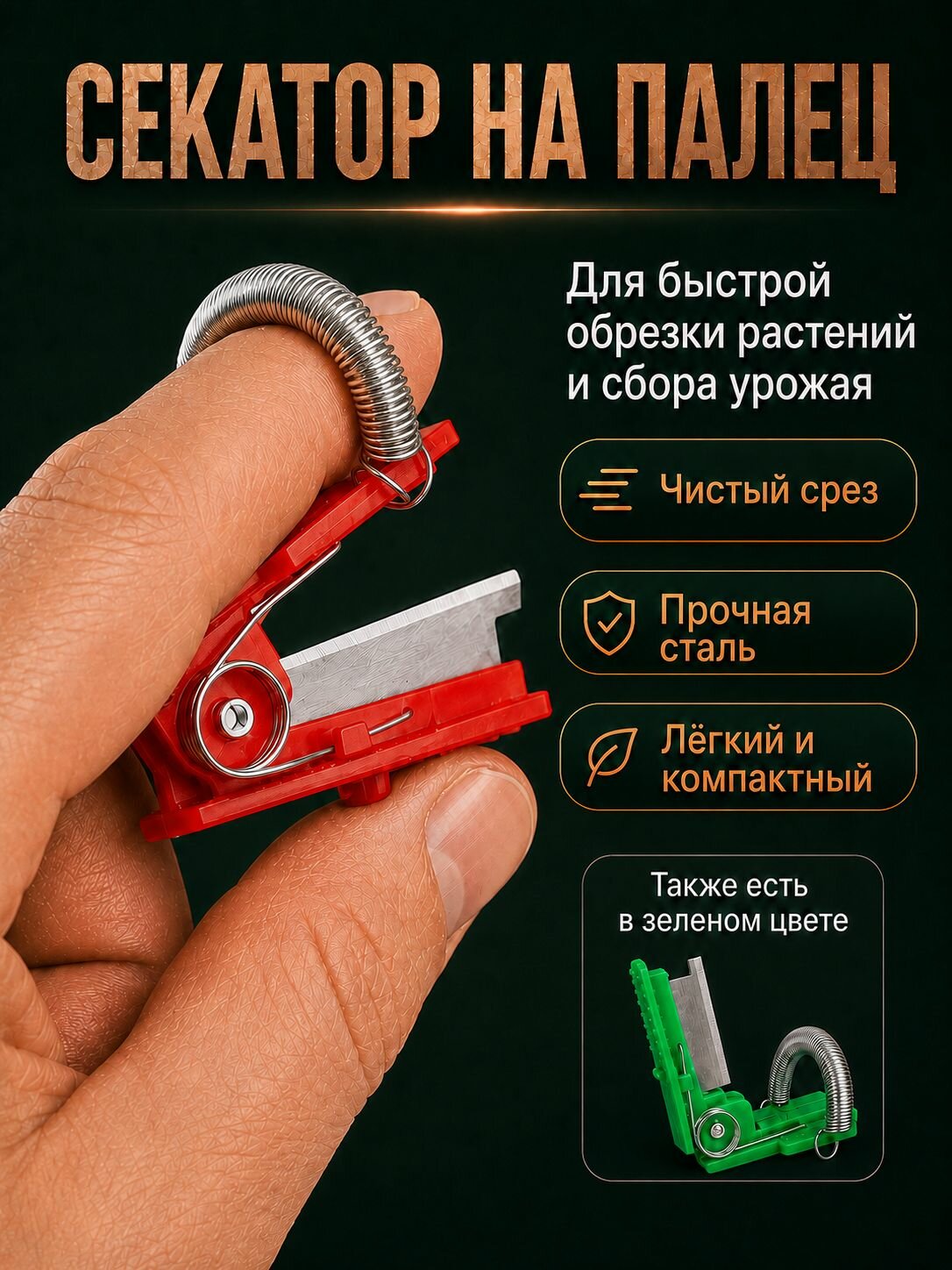 Секатор на палец садовый с лезвием для обрезки растений и сбора урожая