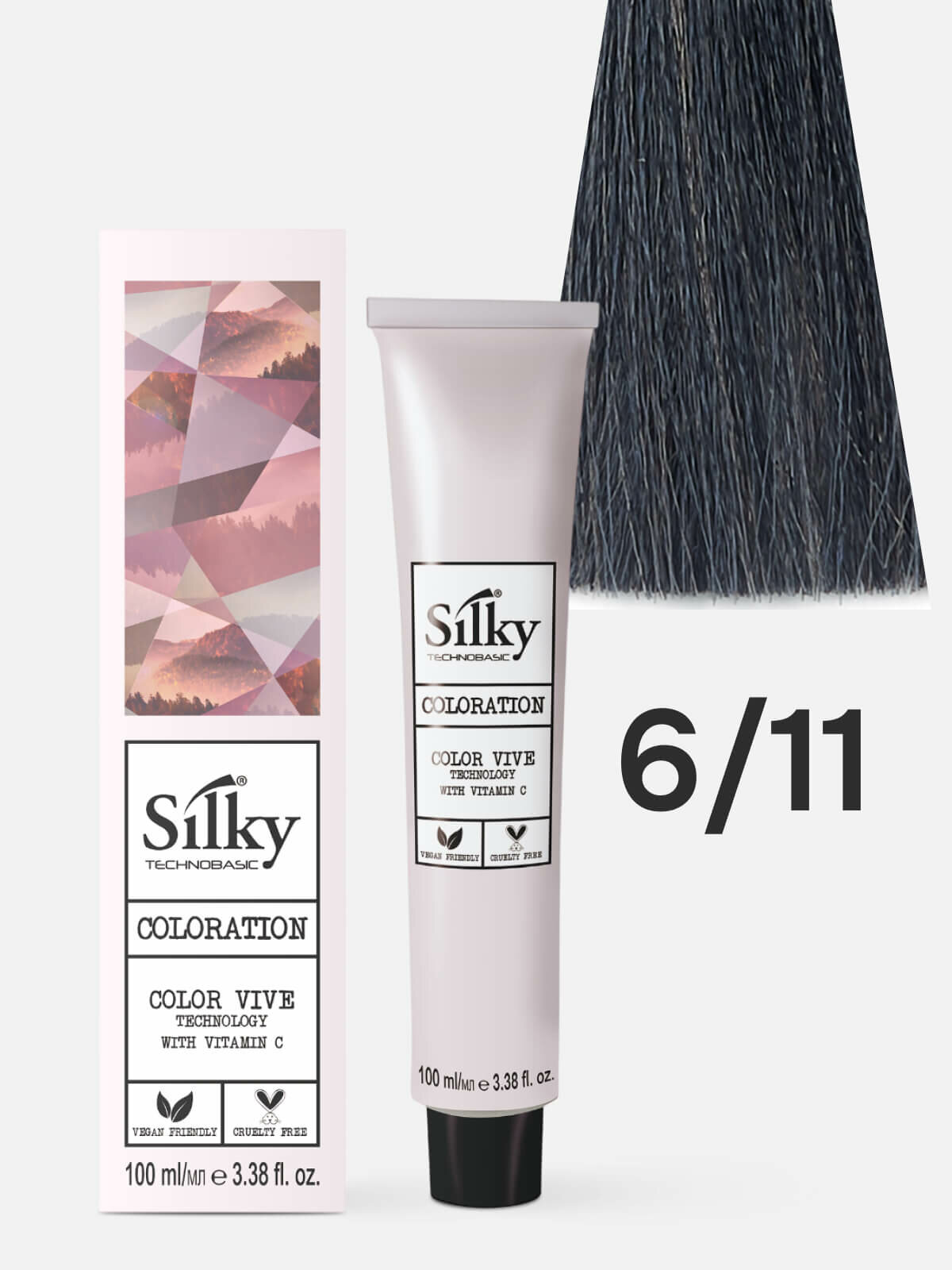 Крем - краска для волос профессиональная Silky Color Vive/Ultralift 6/11 Темный русый Интенсивный пепельный, 100 мл