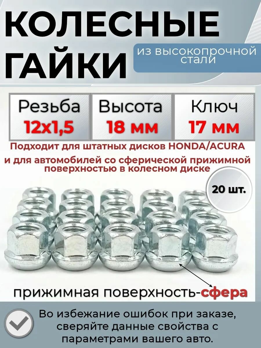 Гайки колесные м12х1.5 сфера