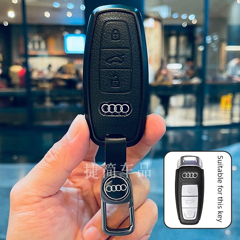 Ключница Audi A Series с черным краем и черной кожей, с карточным крючком для автомобиля