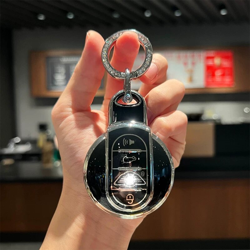 Ключевой кейс для BMW Mini Cooper F60: классический черный с диамантовым кольцом