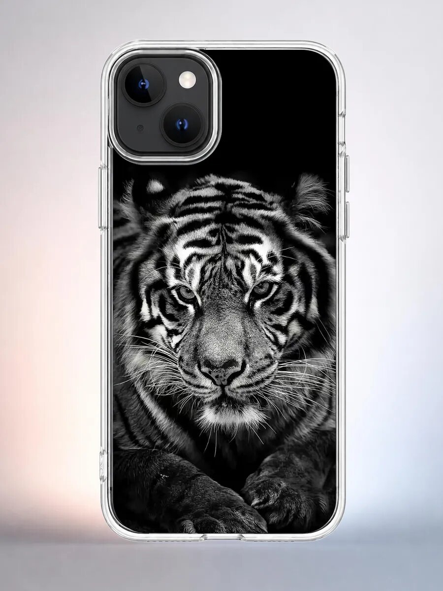 Чехол iPhone 14 тигр лежит силиконовый