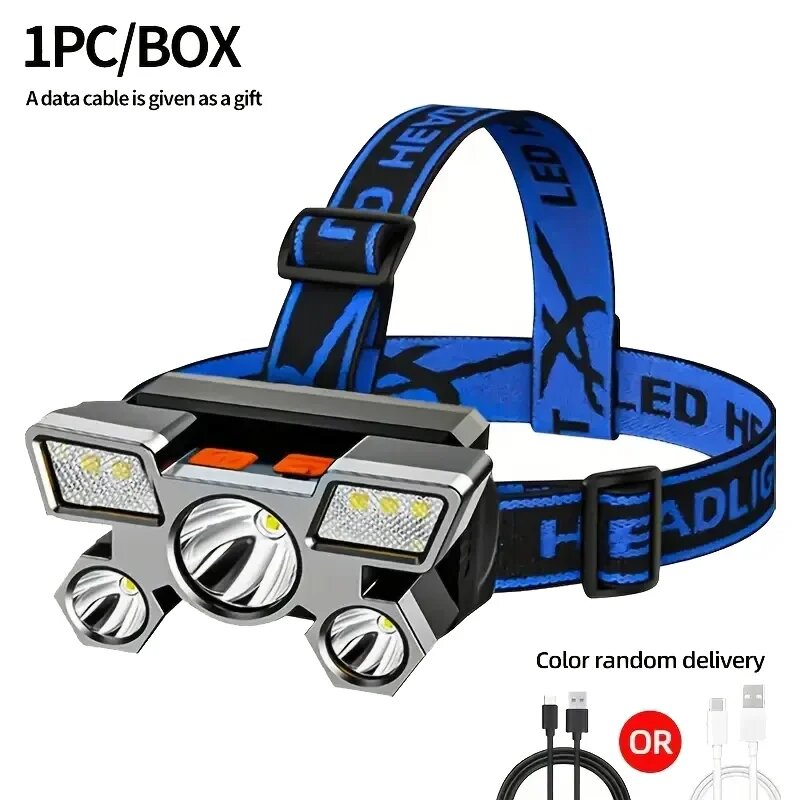 Перезаряжаемый налобный фонарь 5 LED для рыбалки Blue 1PC