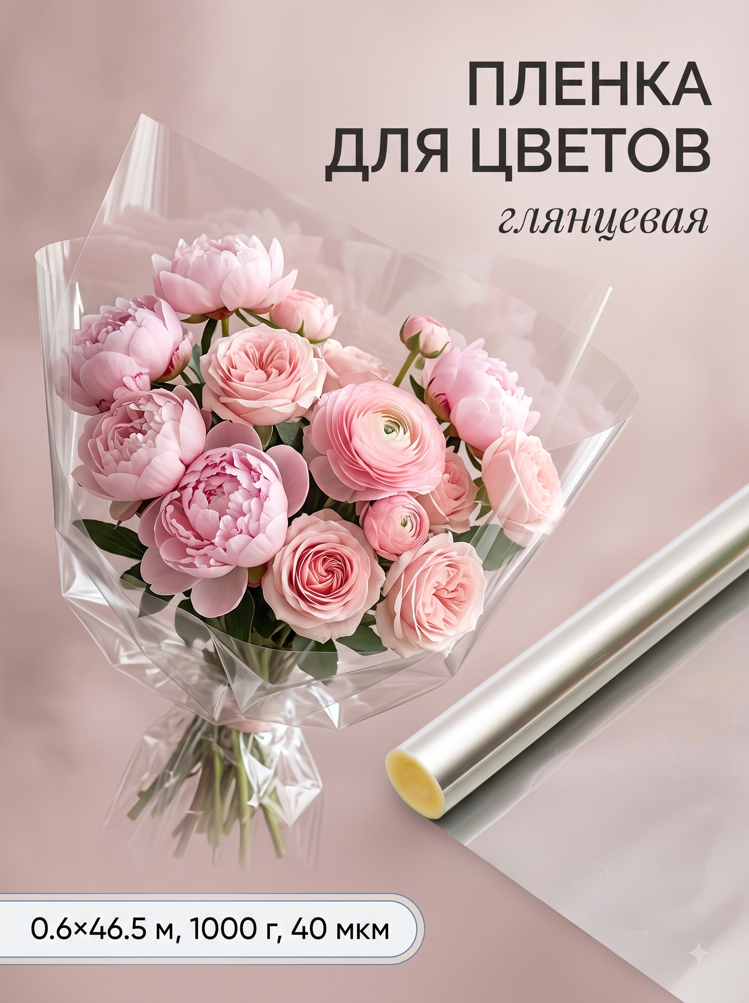 Упаковочная пленка Сима-ленд, для цветов, прозрачная, полипропилен, 0.6 x 46.5м