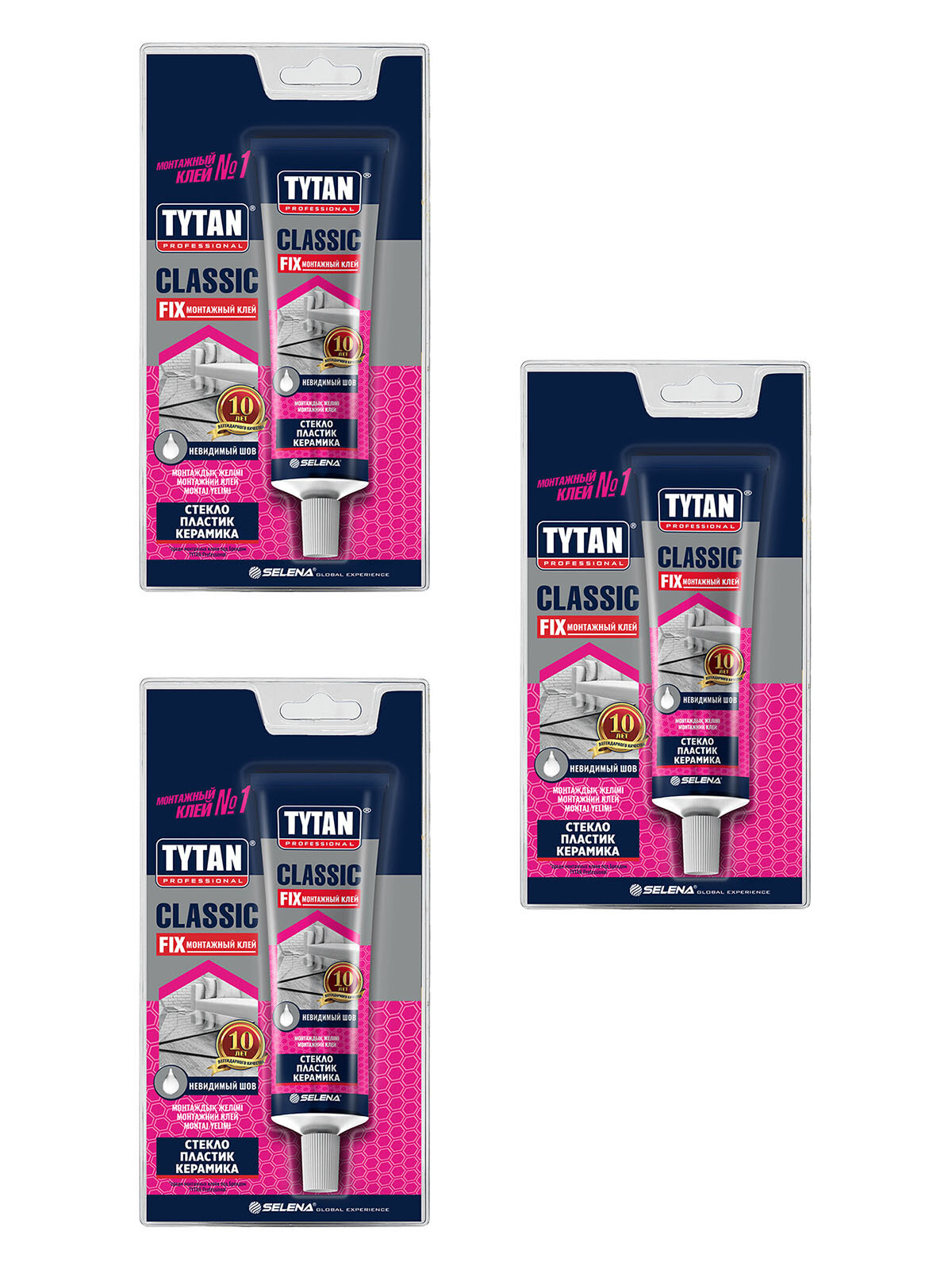 Клей монтажный каучуковый Tytan Professional Classic Fix прозрачный 100 мл туба на блистере (3 шт.)