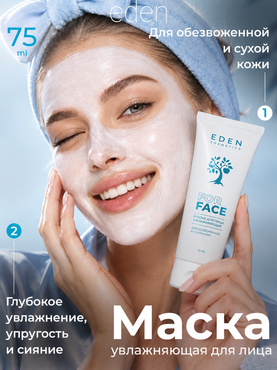 Маска для лица EDEN увлажняющая для сухой кожи с коллагеном и гиалуроновой кислотой 75 мл