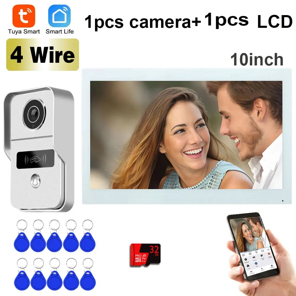 HSmart HD 4-проводной умный видеодомофон 1080P white LCD 10inch