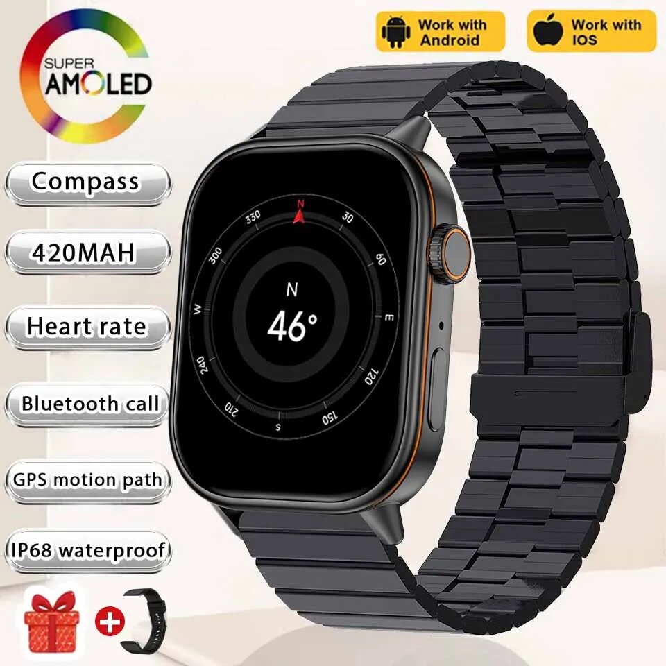 Умные часы Black Steel B, черные, с компасом