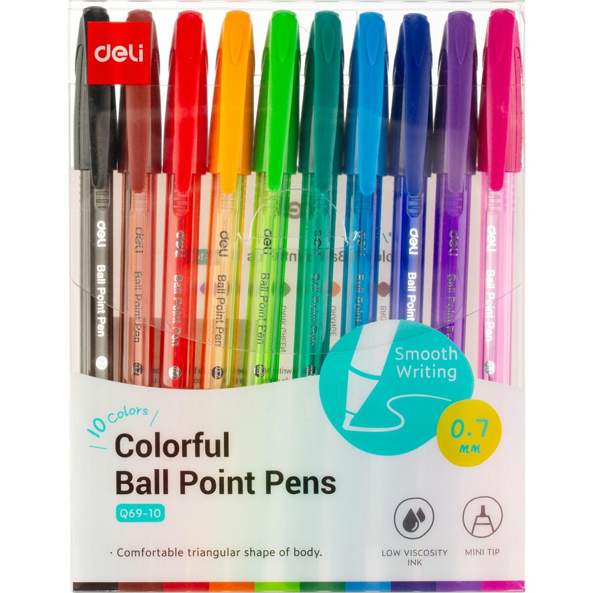 Набор шариковых ручек Deli EQ69-10 (0.35мм, 10 цветов, с рифлением) (140025830), 1шт.