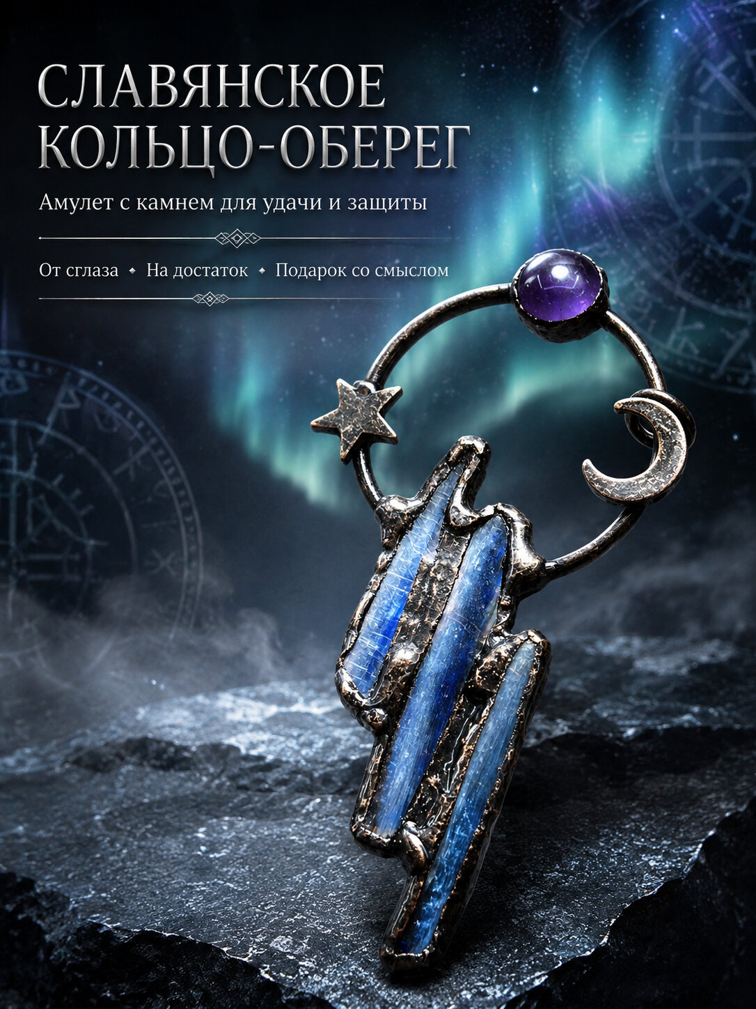 Кулон оберег с камнем, подвеска-амулет талисман унисекс