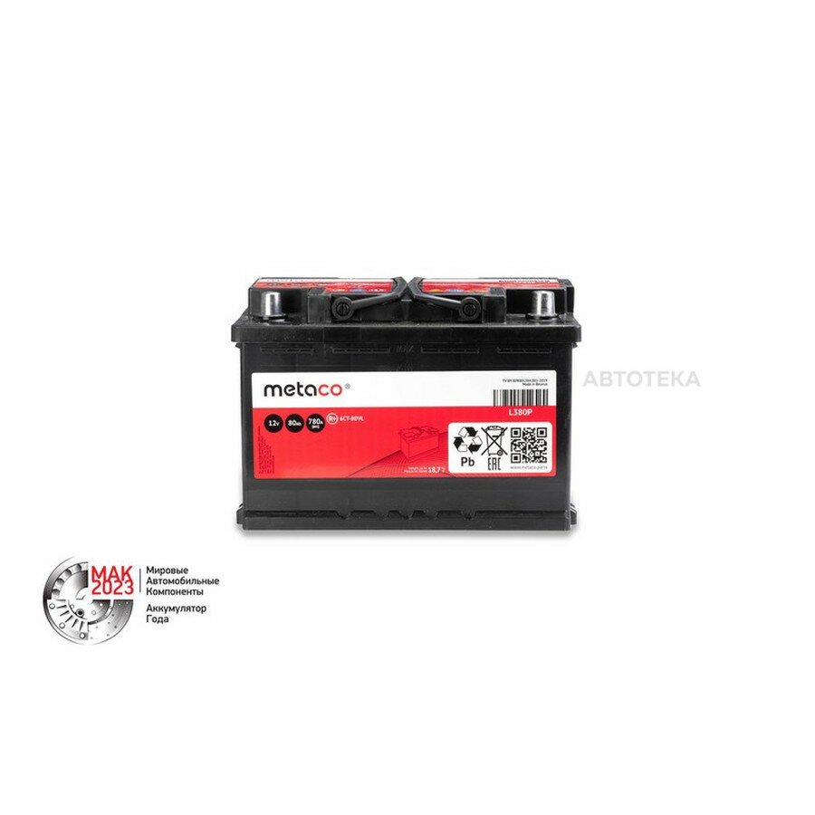 Аккумулятор METACO 80Ач. 780А 278х175х190 (R) (обр. полярнось) METACO L380P