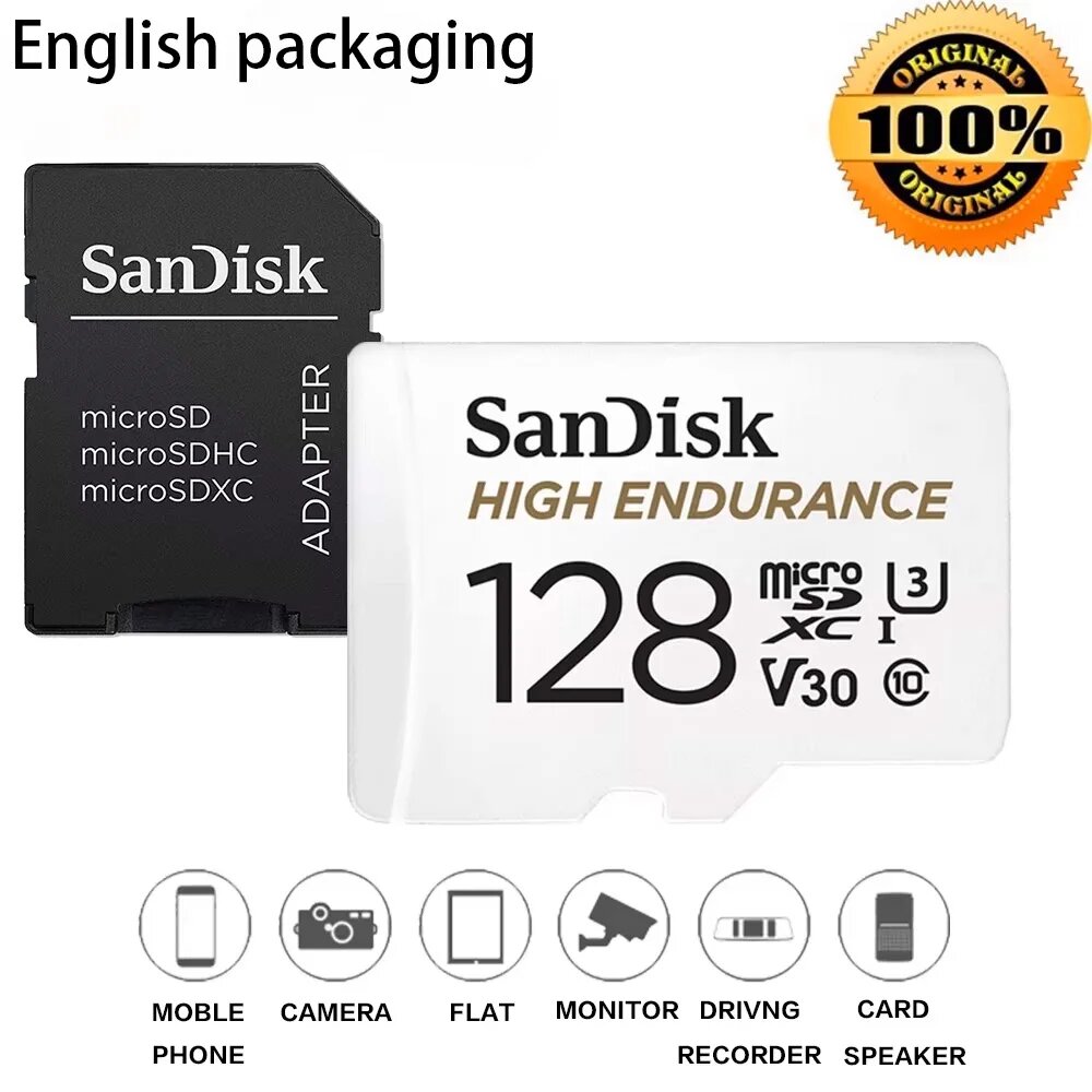SanDisk Высокопрочная microSD карта 32/64/128/256 ГБ Read 100M-128GB