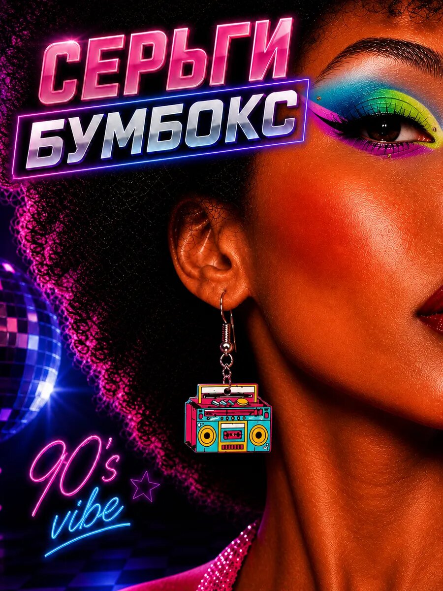 Серьги магнитофон стиль 90-х для вечеринки