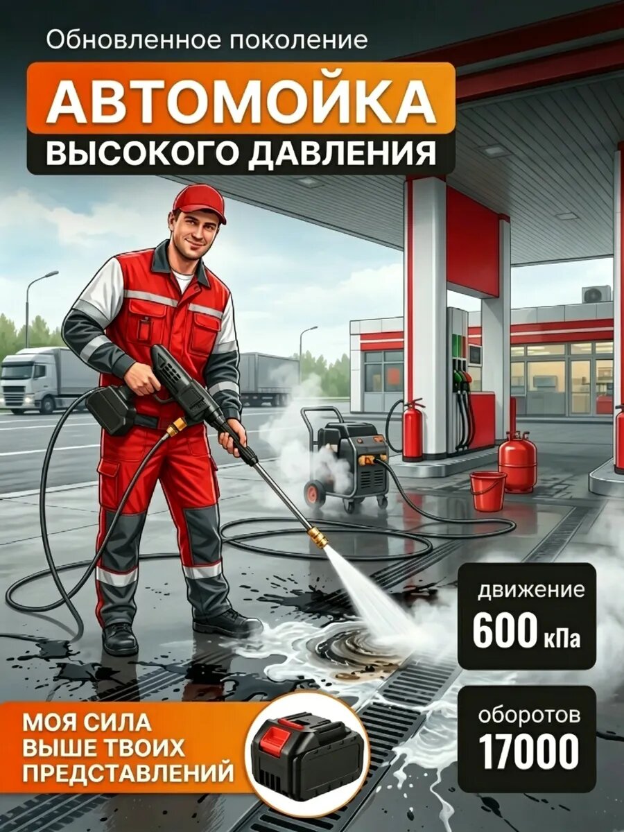 Мойка высокого давления аккумуляторная минимойка