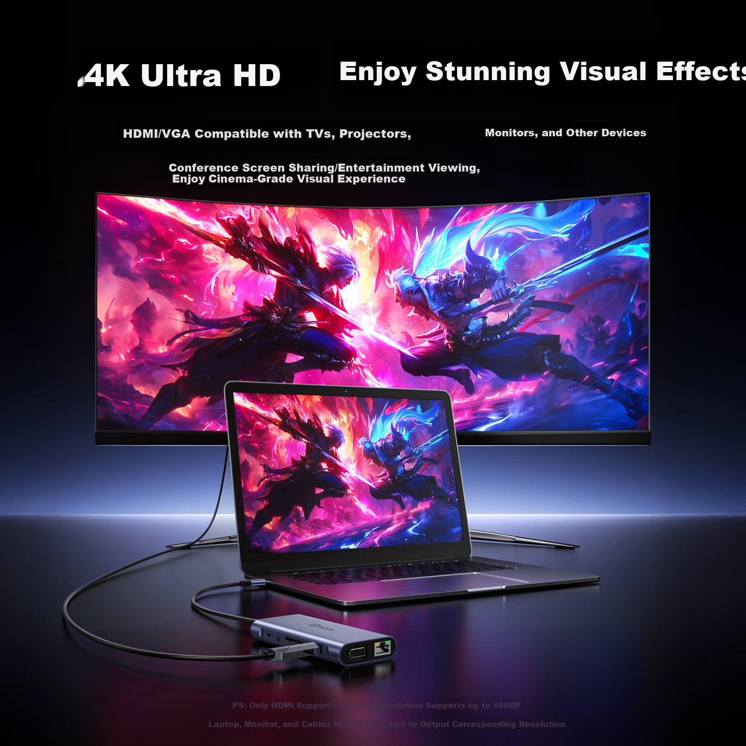 BIAZE 11-в-1 USB-C хаб-док-станция с HDMI VGA аудио и Ethernet для iPad MacBook 4K Версия：[Выбор бренда подлинный и