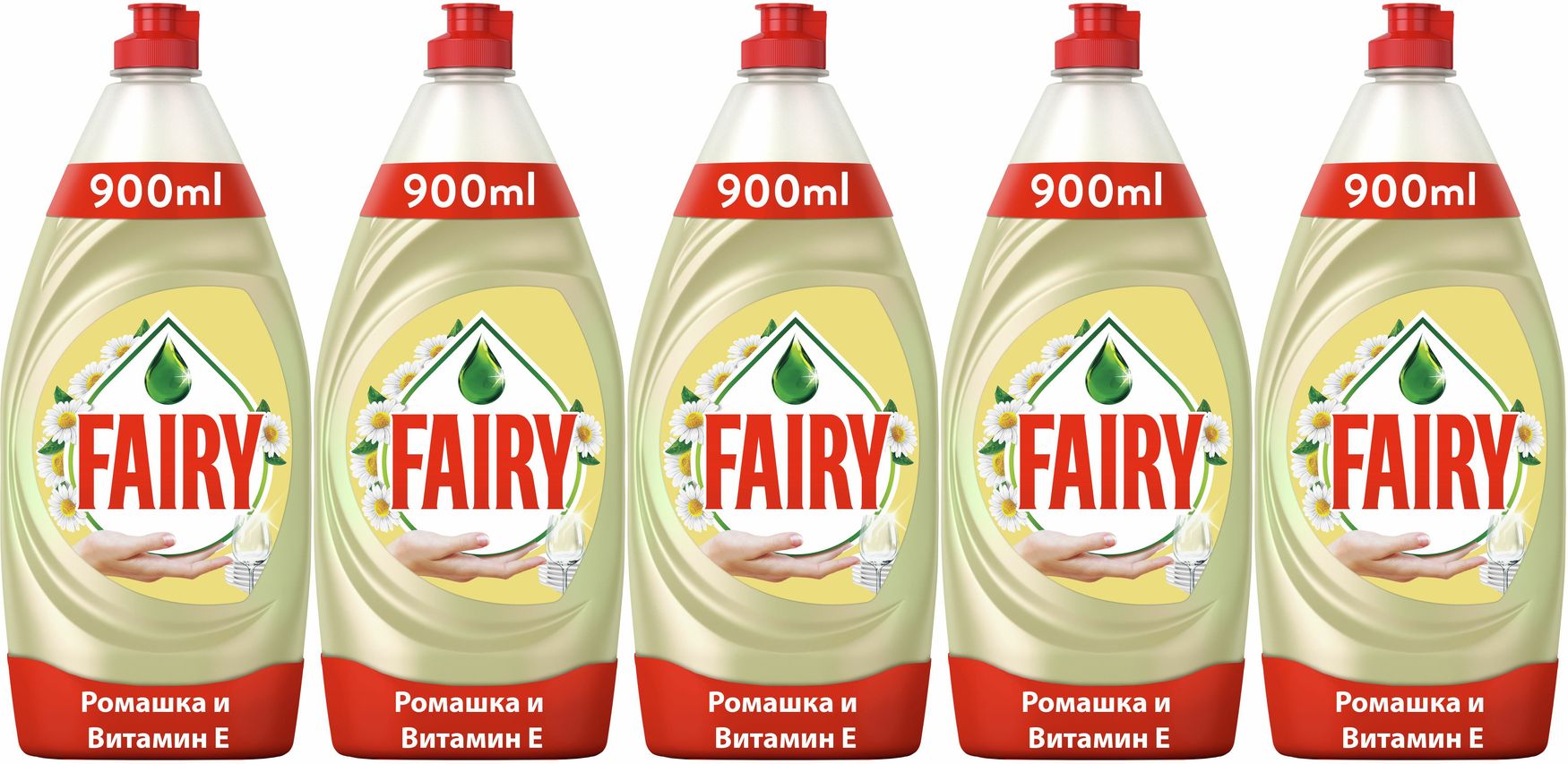 Жидкость Fairy Нежные ручки Ромашка и витамин E для мытья посуды 900 мл, комплект: 5 упаковок