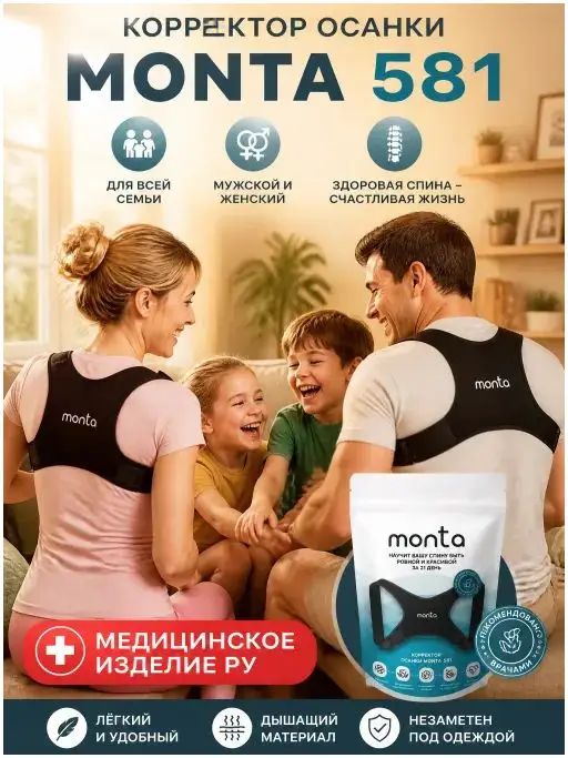 Корректор осанки, реклинатор, ортопедический и универсальный, цвет черный, MONTA