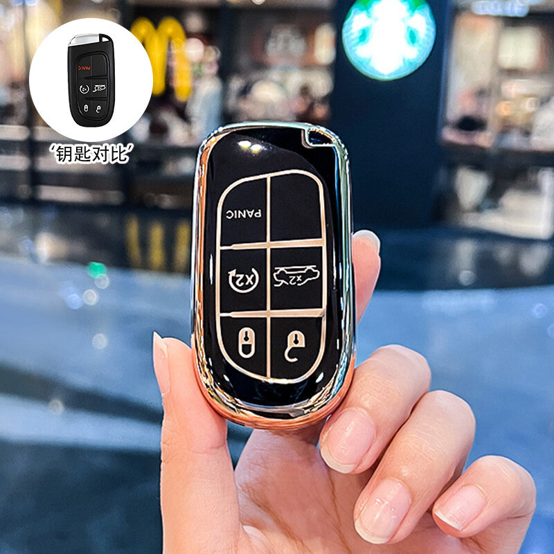 Чехол для ключа Jeep совместимый с Compass, Freedom, Freedom Light, Commander, Grand Cherokee - одиночный чехол в черном