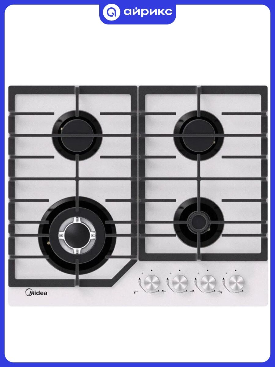Встраиваемая газовая панель MIDEA MG645TGW, независимая, 4 конфорки, белая