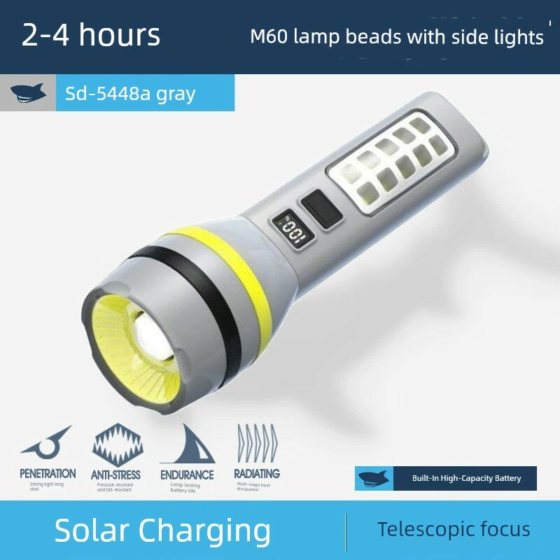 Перезаряжаемый светодиодный фонарик Smiling Shark Solar двойного назначения с функцией отключения одной кнопкой,