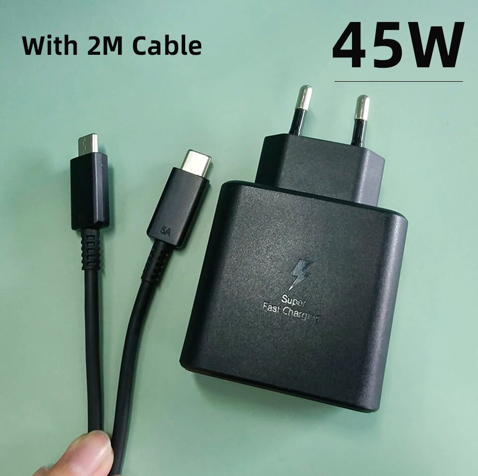 Оригинальное зарядное устройство SAMSUNG 60W 45W, быстрая зарядка, адаптер Черный, 45w with 2m cable
