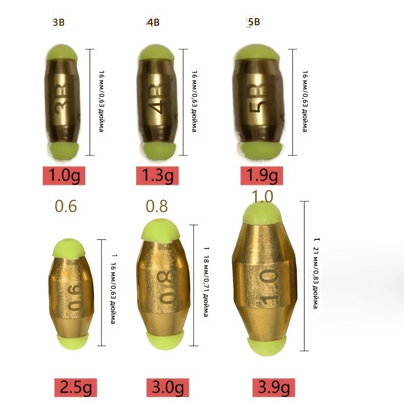 Медные грузила для рыбалки, комплект 6 шт, размеры 3B/4B/5B/0.6/0.8/1.0, для береговой и морской ловли
