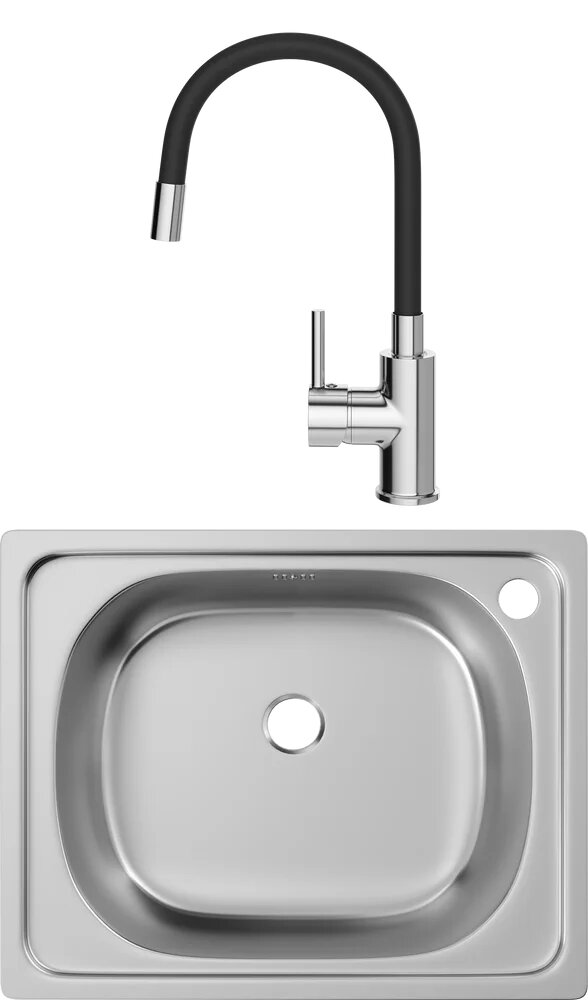 Комплект Мойка Domaci Равенна Ссик DCL 500*400 (6) 2T 50x40, сталь, нержавеющая сталь / Смеситель DMC01150CR хром, черный, нержавеющая сталь