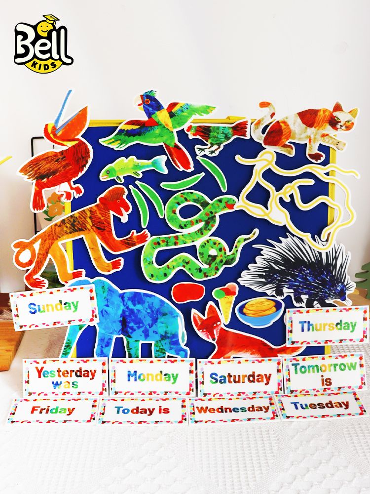 Игры на липучках "Today is Monday" по мотивам Eric Carle Развивающая игрушка из фетра Методика Монтессори Набор из 28 фетров и 50 липучек.