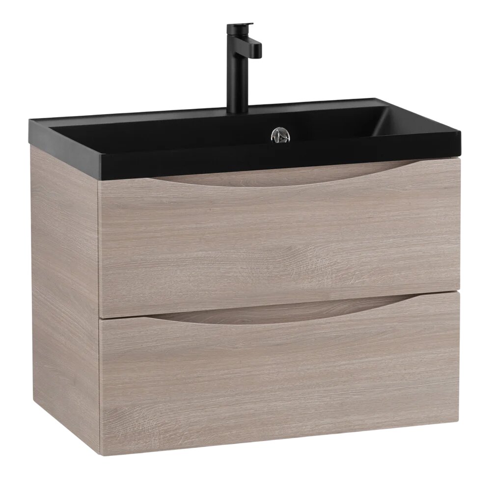 Тумба с раковиной BelBagno Marino 60 подвесная, 60 см, светлое дерево, матовая, из МДФ, с ящиками, раковина для ванной из камня, прямоугольная, встроенн