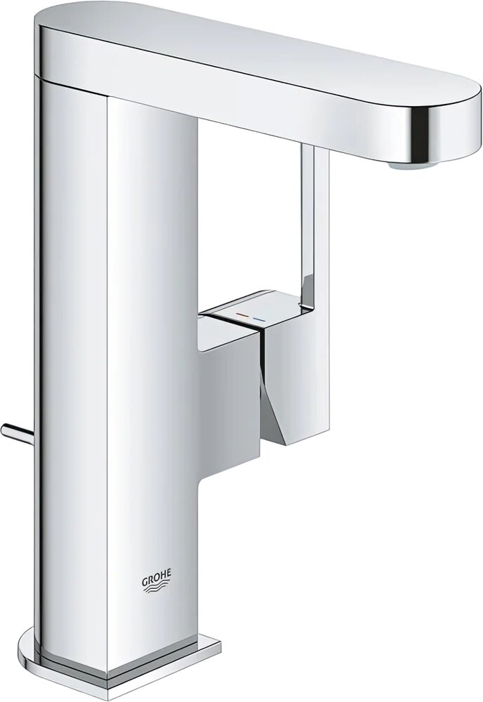 Смеситель для раковины Grohe Plus 23871003 хром, глянцевый, кран для ванной в раковину, из латуни, рычажный, с поворотным изливом, с керамическим картриджем, с функцией экономии расхода, с донным клап