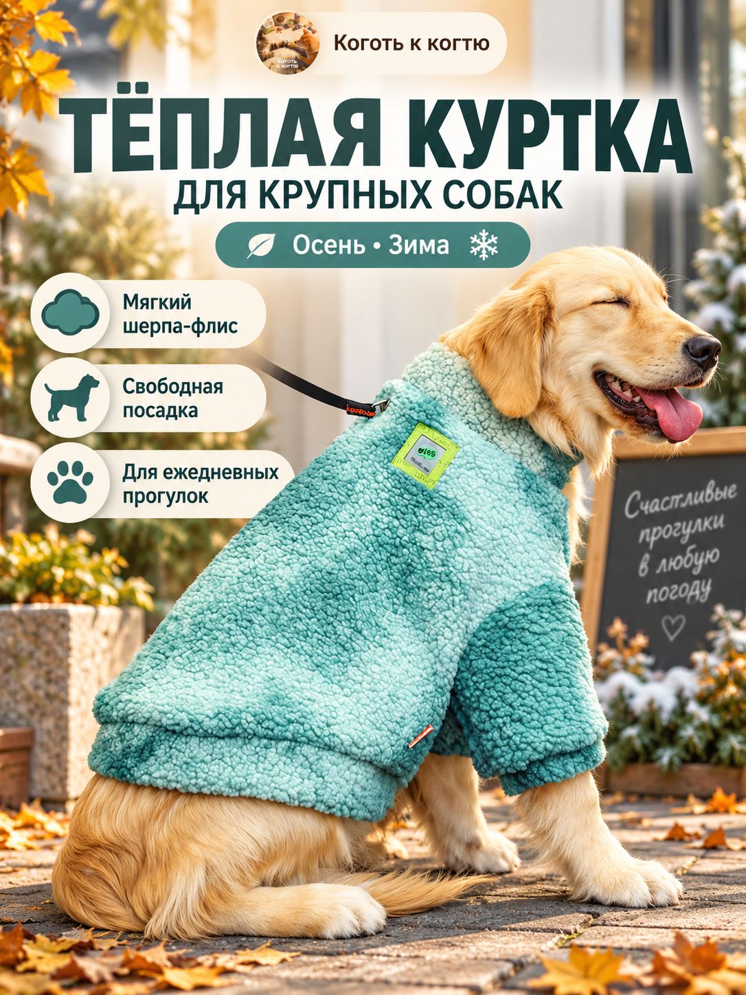 Тёплая зимняя куртка для крупных собак, с поводком в комплекте, для лабрадора, ретривера, самоедской лайки