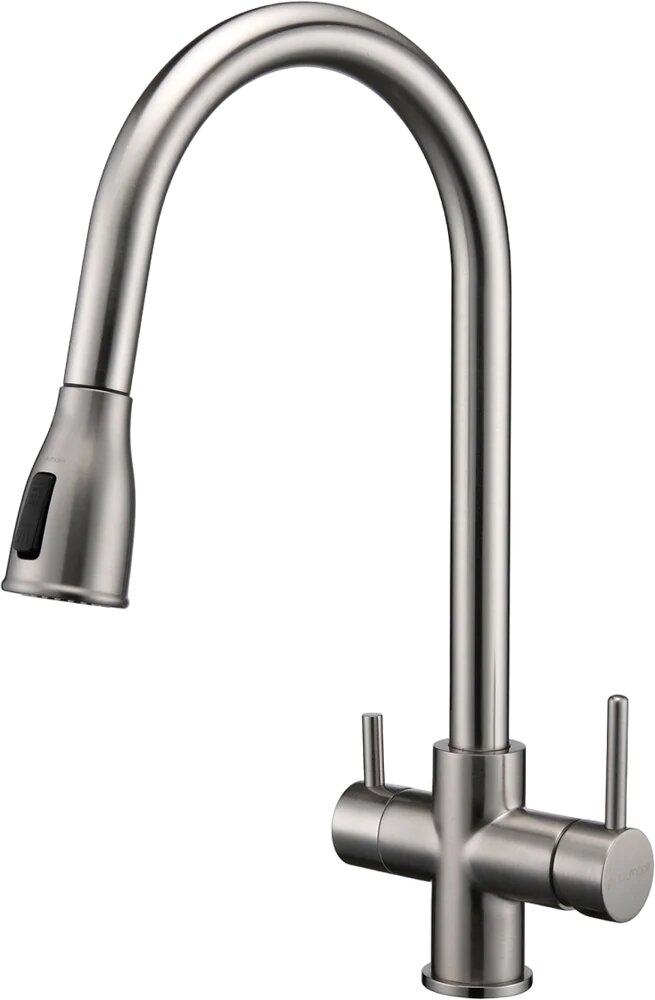 Смеситель для кухни Paulmark Lange La214212-BS с краном для питьевой воды, с поворотным изливом, однорычажный, латунный, с керамическим картриджем