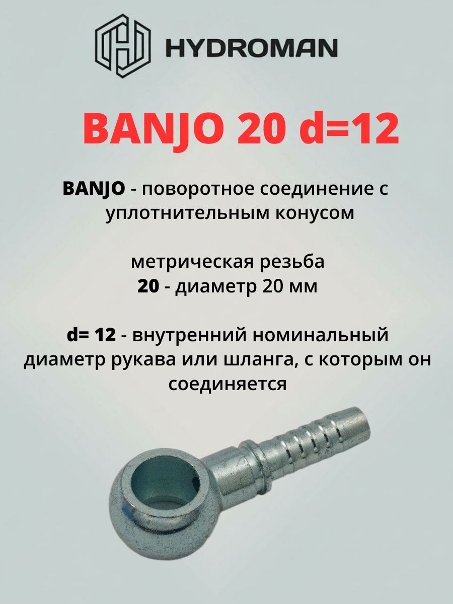 Фитинг BANJO поворотное соединение для РВД с метрической резьбой 20 , внутренний диаметр рукава d 12 — фото 1