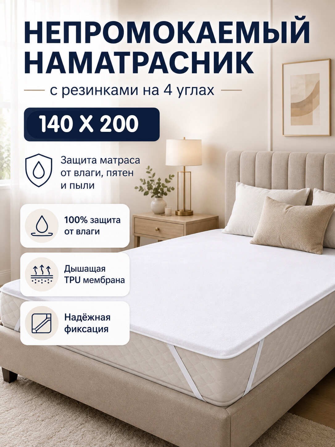 Наматрасник непромокаемый 140х200 на резинках