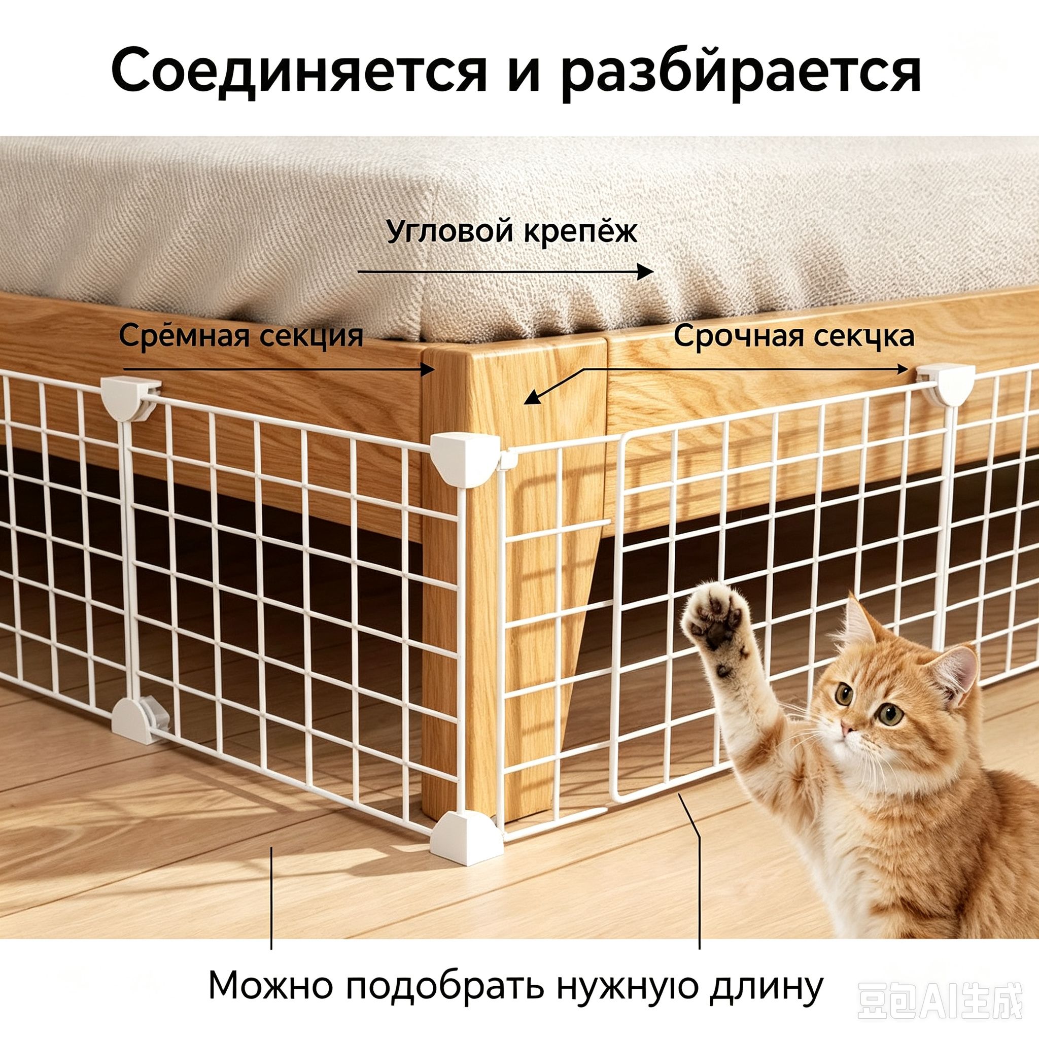 Боковая защитная решетка уголок на окно от кошек 50х13см