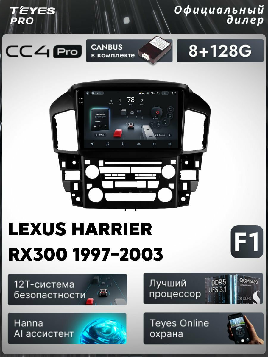 Магнитола Lexus RX300 XU10 1997-2003 Teyes CC4 Pro 8/128GB, штатная магнитола, 8-ми ядерный процессор, QLED экран, 2 D