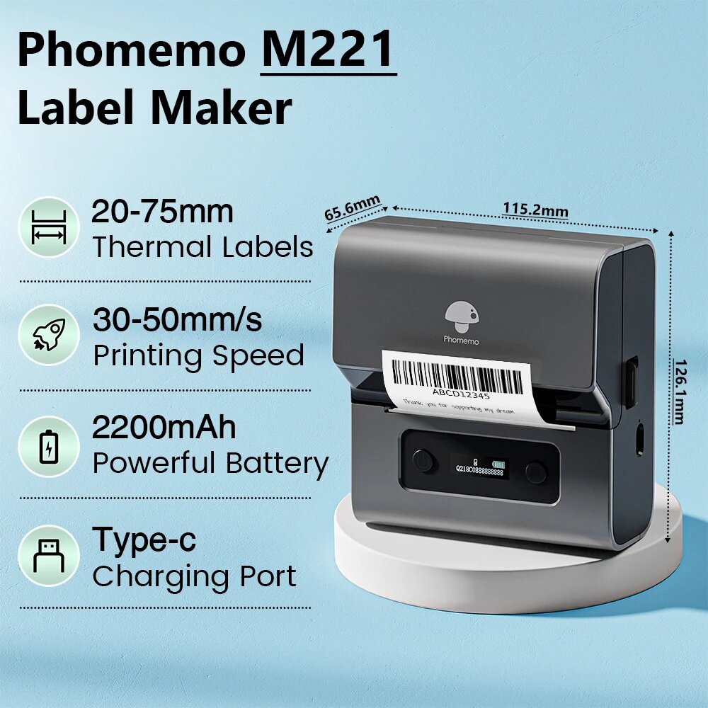 Phomemo M221 Термальный принтер для этикеток M221 Black