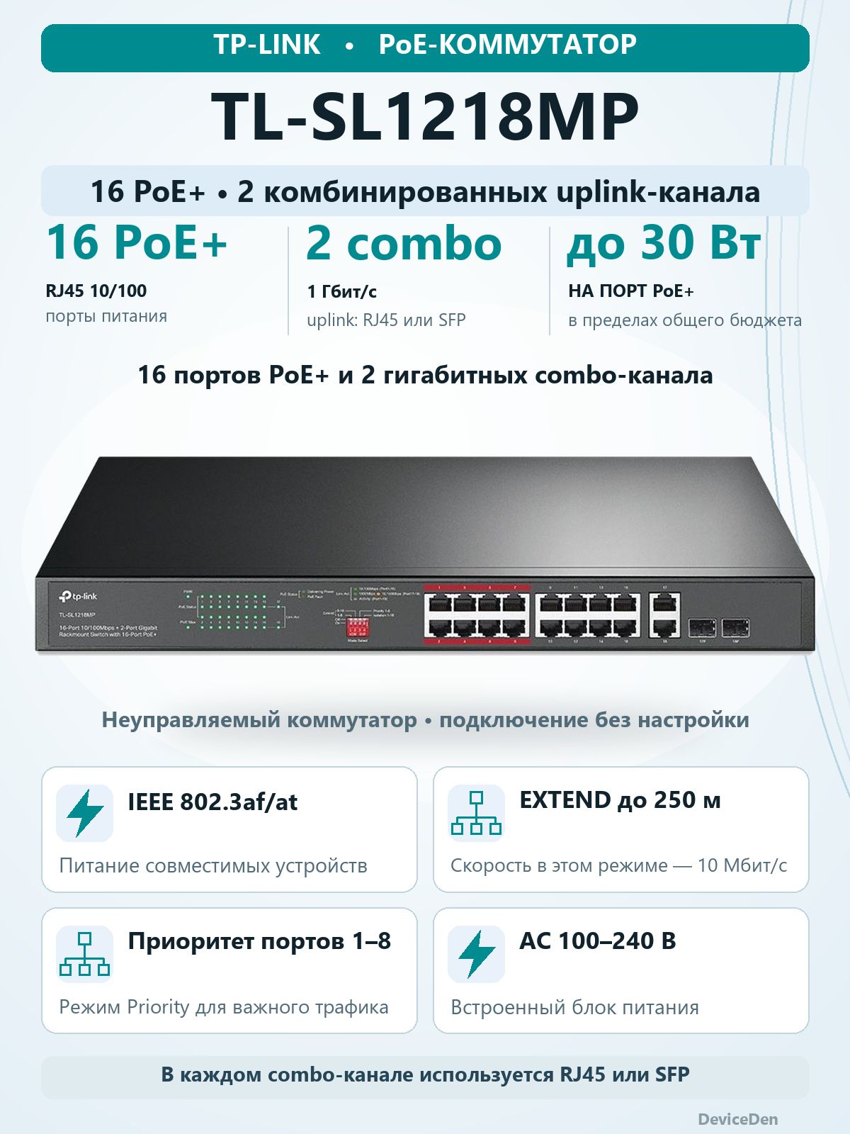 TP-Link TL-SL1218MP PoE-коммутатор