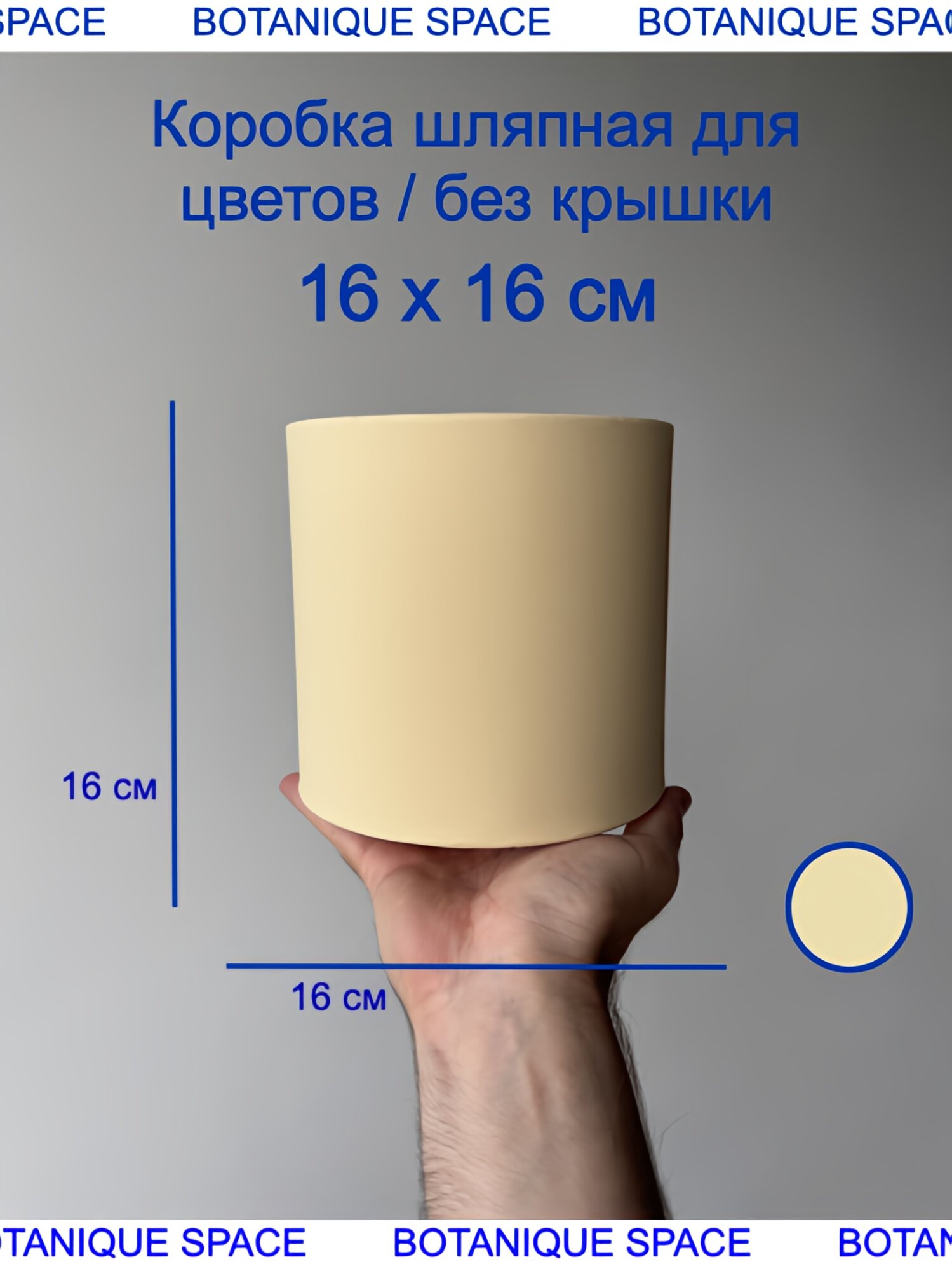 Шляпная коробка 16х16 см / бежевый (молочный) / без крышки / для цветов